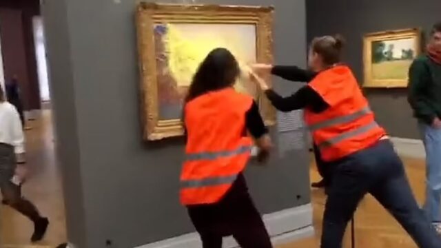 Klimaatactivisten besmeuren schilderij van 100 miljoen euro met ...